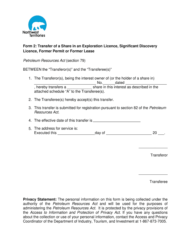 Fillable Online Form 2: Transfer of a Share in an Exploration Licence ...