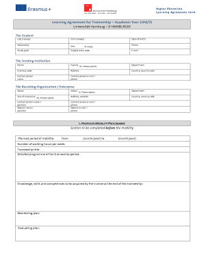 Fillable Online Learning Agreement for Traineeship Academic Year Fax ...
