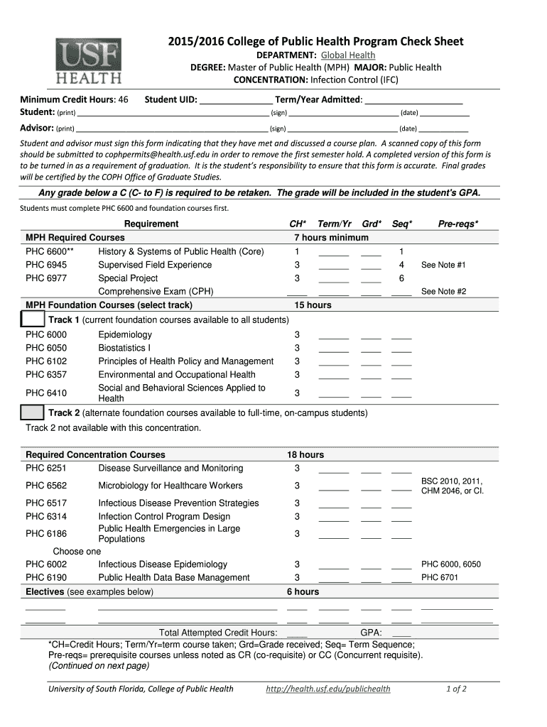 Fillable Online health usf 2015/2016 College of Public Health Program ...