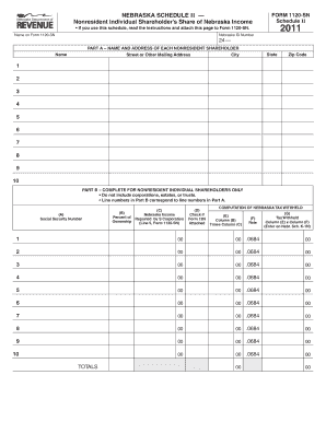 Fillable Online NEBRASKA SCHEDULE II FORM 1120-SN Nonresident ...