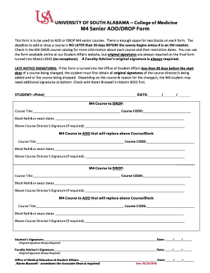 Fillable Online M4 Senior ADD/DROP Form - University of South Alabama ...