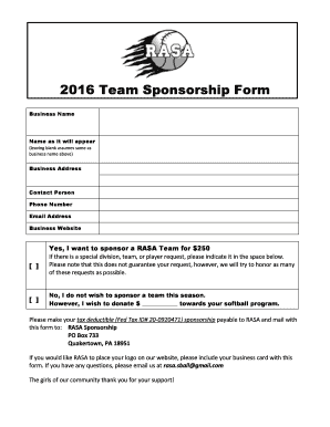 Fillable Online 2016 Team Sponsorship Form - files.... Fax Email Print ...