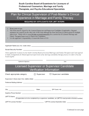 Fillable Online llr sc Plan for Clinical Supervision of Post-Master s ...