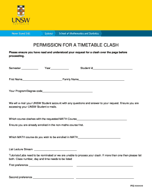 Fillable Online Application for Permission for Timetable Clash (pdf ...