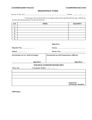 Fillable Online chandigarhpolice nic REQUISITION FORM - Chandigarh ...