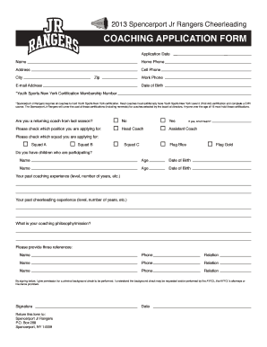 Fillable Online cheerleading coaching application form -... Fax Email ...