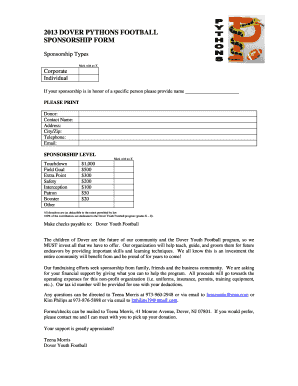 Fillable Online 2013 DOVER PYTHONS FOOTBALL SPONSORSHIP FORM Fax Email ...
