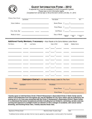 Fillable Online GUEST INFORMATION FORM 2012 Fax Email Print - pdfFiller