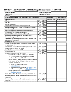 Fillable Online ecu EMPLOYEE SEPARATION CHECKLIST-Page 1 to be ...