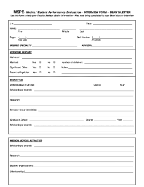 Fillable Online MSPE INTERVIEW FORM DEAN S LETTER Fax Email Print ...