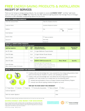 Fillable Online RECEIPT OF SERVICES - Focus on Energy Fax Email Print ...