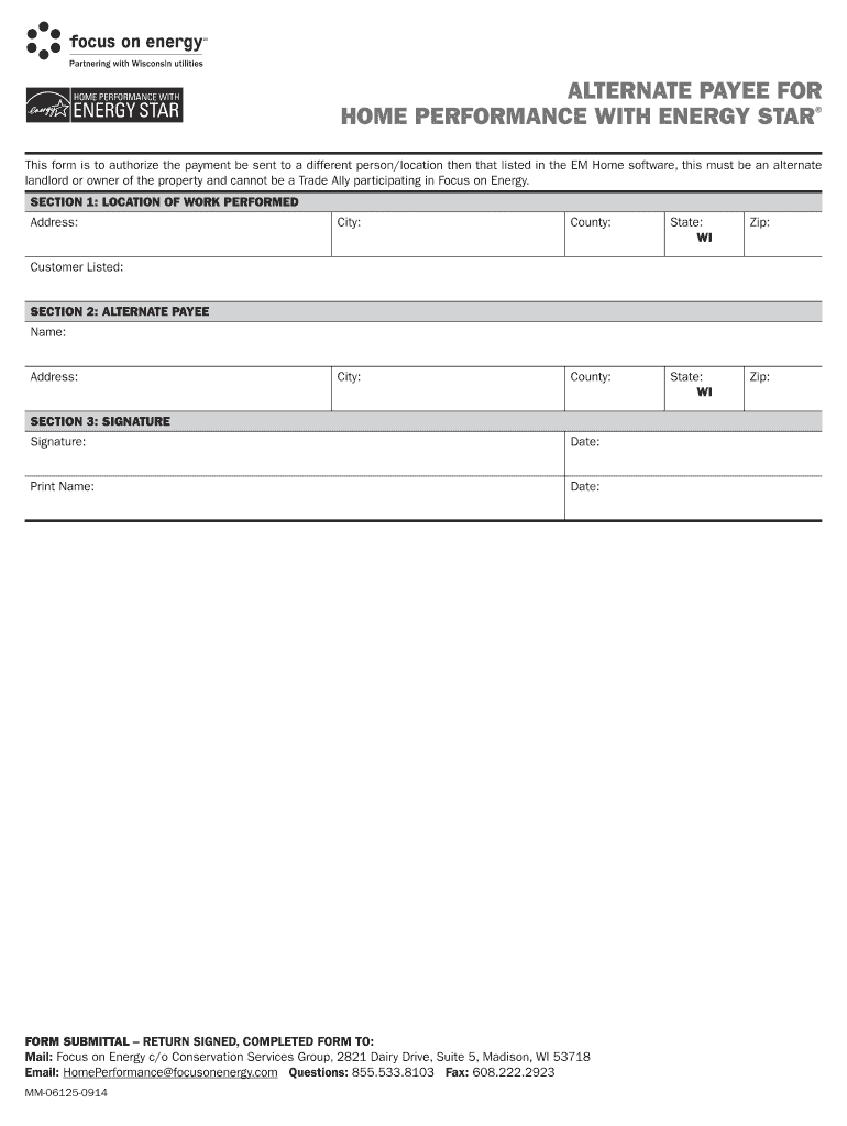 Fillable Online ALTERNATE PAYEE FOR HOME PERFORMANCE WITH Fax Email Print - pdfFiller