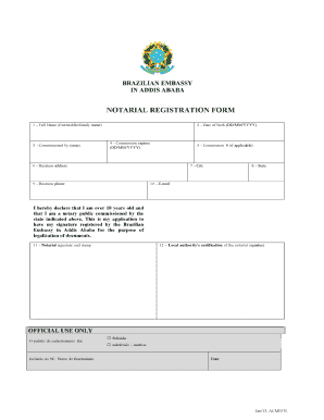 Fillable Online NOTARIAL REGISTRATION FORM - sistemas.mre.gov.br Fax ...
