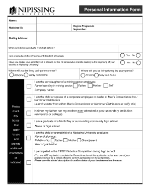 Fillable Online nipissingu Application for Entrance Awards - Nipissing University Fax Email ...
