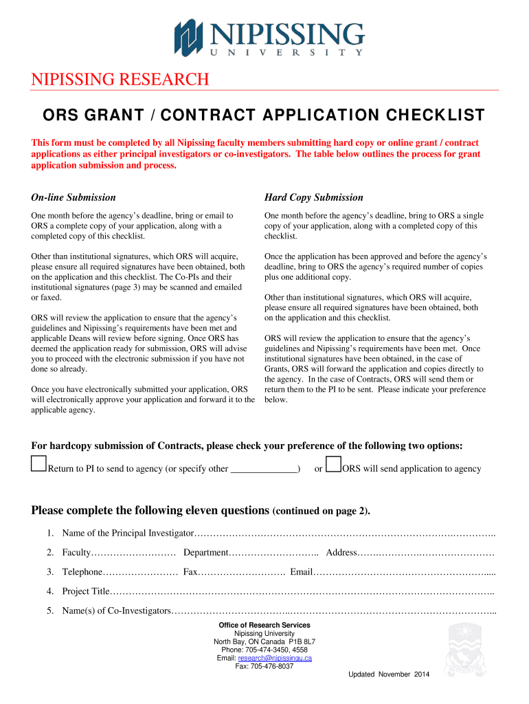 Fillable Online nipissingu NIPISSING RESEARCH - Home Nipissing University Fax Email Print ...