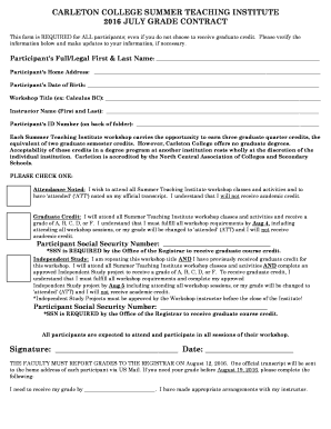Fillable Online apps carleton GRADE CONTRACT - apps carleton Fax Email ...