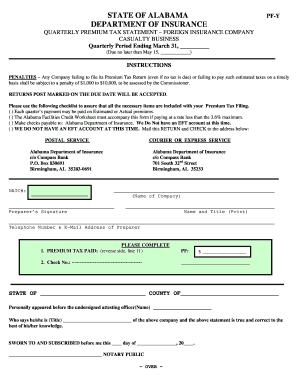 Fillable Online aldoi QUARTERLY PREMIUM TAX STATEMENT FOREIGN Fax Email ...