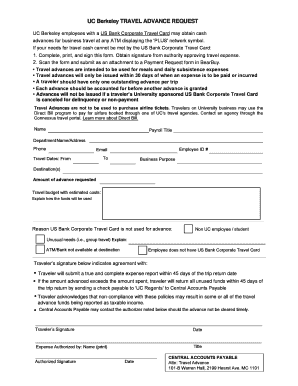 Fillable Online travel berkeley UC Berkeley Travel Advance Request Form ...