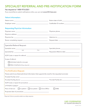 Fillable Online SPECIALIST REFERRAL AND PRE-NOTIFICATION FORM Fax Email ...