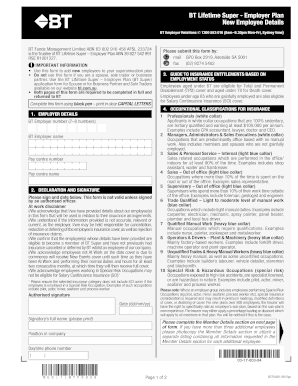 Fillable Online BT Lifetime Super - Employer Plan Fax Email Print ...