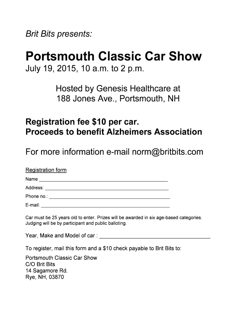Fillable Online Portsmouth Classic Car Show - Brit Bits Fax Email Print ...