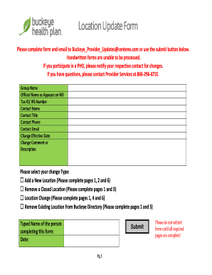 Fillable Online Location Update Form - Buckeye Health Plan Fax Email ...