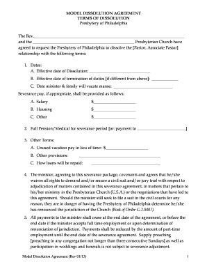 Fillable Online MODEL DISSOLUTION AGREEMENT Fax Email Print - pdfFiller