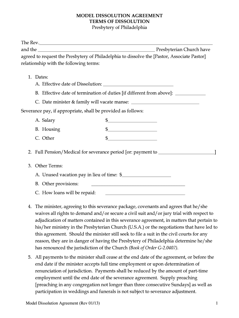Fillable Online MODEL DISSOLUTION AGREEMENT Fax Email Print - pdfFiller