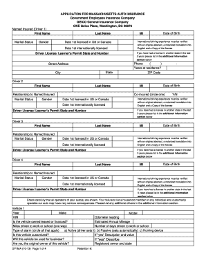 Fillable Online APPLICATION FOR MASSACHUSETTS AUTO INSURANCE Fax Email ...