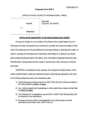 Fillable Online cit uscourts Form stipulated discovery plan and ...