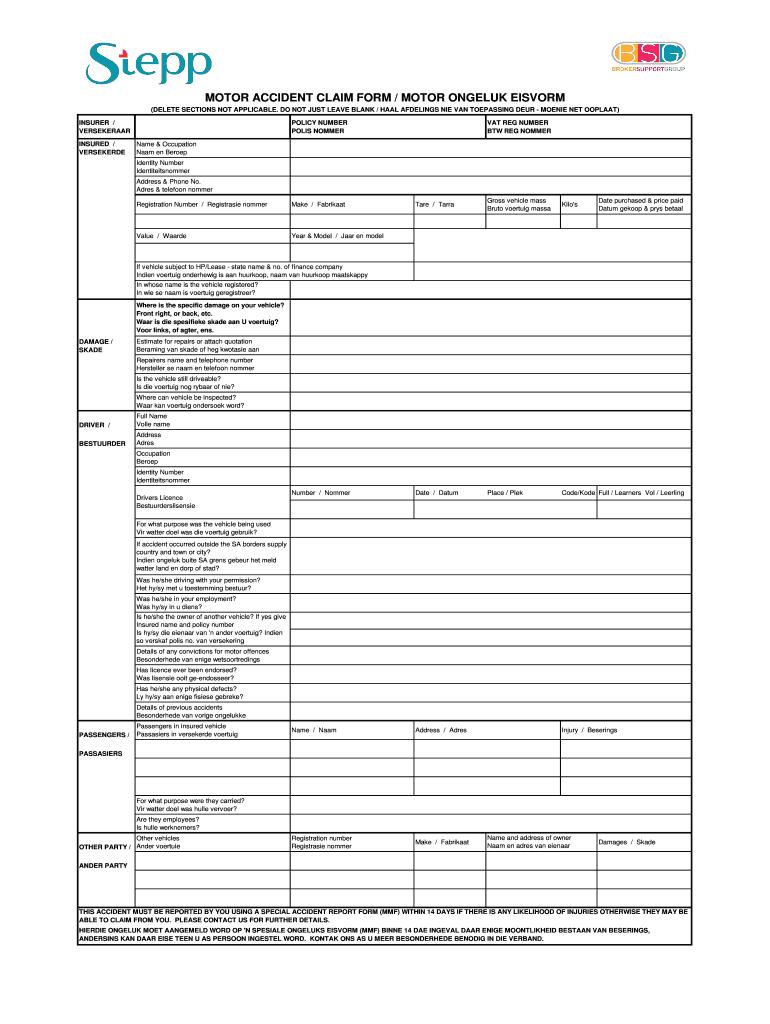 Fillable Online Stepp Co MOTOR ACCIDENT CLAIM FORM MOTOR ONGELUK fillable-online-stepp-co-motor-accident-claim-form-motor-ongeluk