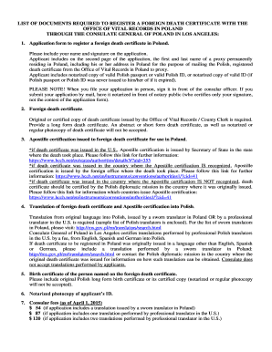 Fillable Online LIST OF DOCUMENTS REQUIRED TO REGISTER A FOREIGN DEATH ...