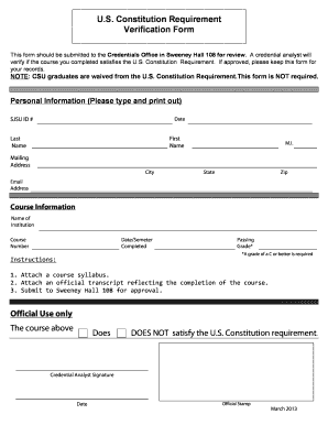 Fillable Online sjsu U.S. Constitution Requirement Verification Form ...