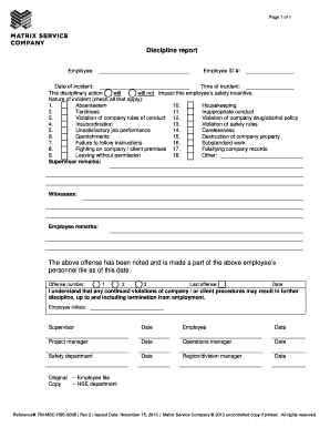 Fillable Online Discipline Report - Matrix Service Company Fax Email Print - pdfFiller