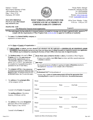 Fillable Online west virginia application for certificate of authority ...