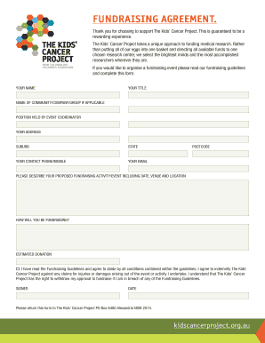 Fillable Online thekidscancerproject org fundraising agreement. - The ...