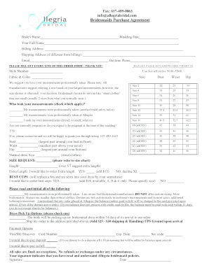 Fillable Online Hayley Paige order form Size Chart 1 - Allegria Bridal ...