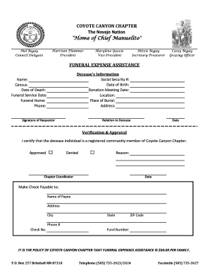 Fillable Online coyotecanyon navajochapters FUNERAL EXPENSE ASSISTANCE ...