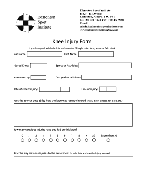 Fillable Online Knee Injury Form - Edmonton Sport Institute Fax Email ...