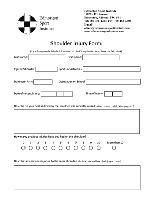 Fillable Online Shoulder Injury Form - Edmonton Sport Institute Fax ...