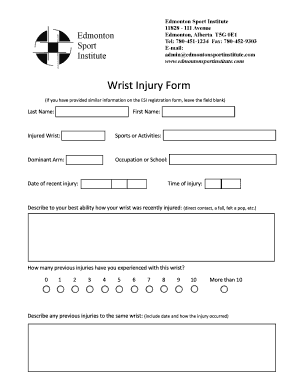 Fillable Online Wrist Injury Form - edmontonsportinstitute.com Fax ...