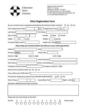 Fillable Online Clinic Registration Form - Edmonton Sport... Fax Email ...