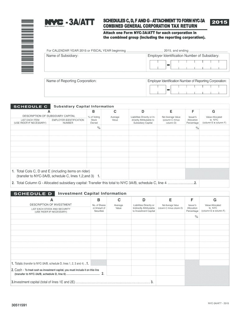 Fillable Online 2016 NYC-3A/ATT SCHEDULES C, D, F AND G - ATTACHMENT. 2016 NYC-3A/ATT SCHEDULES ...