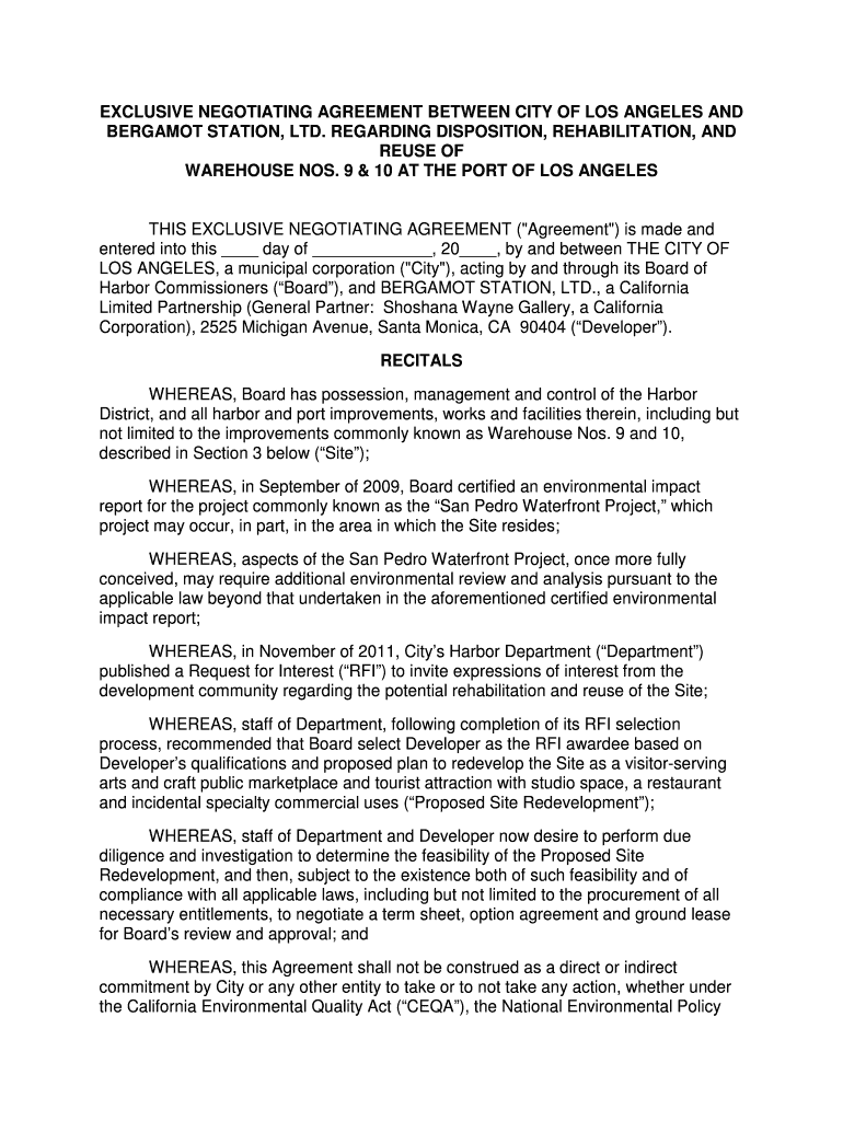 Fillable Online portoflosangeles EXCLUSIVE NEGOTIATING AGREEMENT ...