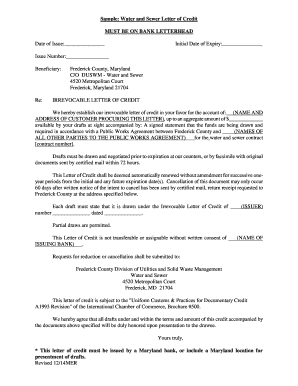 Fillable Online Sample Water and Sewer Letter of Credit for Use with ...