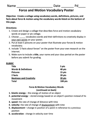 Fillable Online Force and Motion Vocabulary Poster - Thrasher Lab ...