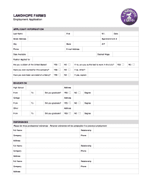 Fillable Online Landhope Farms Employment Application PDF Fax Email ...