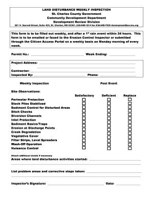 Fillable Online Land Disturbance Weekly Inspection Form Fillable Fax ...
