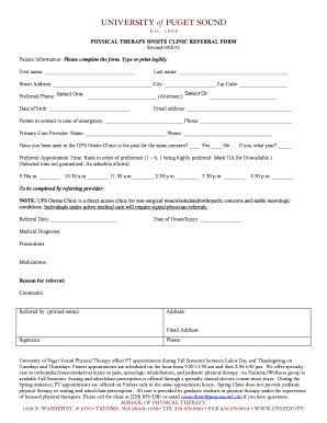 Fillable Online pugetsound PHYSICAL THERAPY REFERRAL FORM - pugetsound ...
