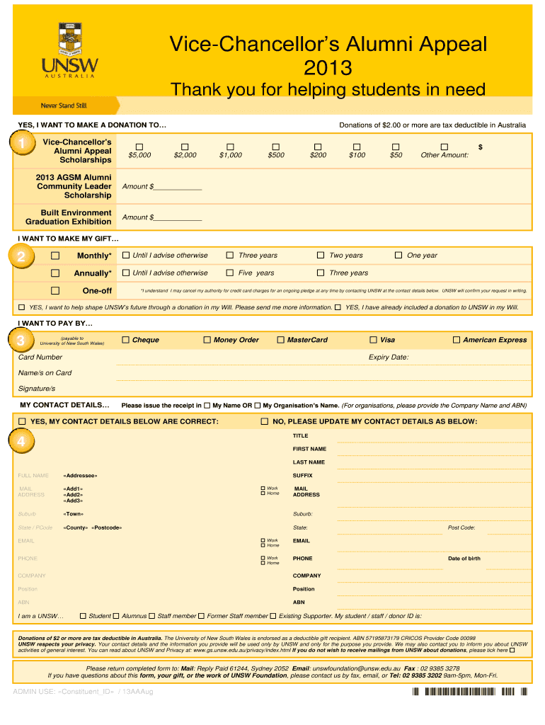 Fillable Online UNSW Donation Form - Donate UNSW Fax Email Print ...